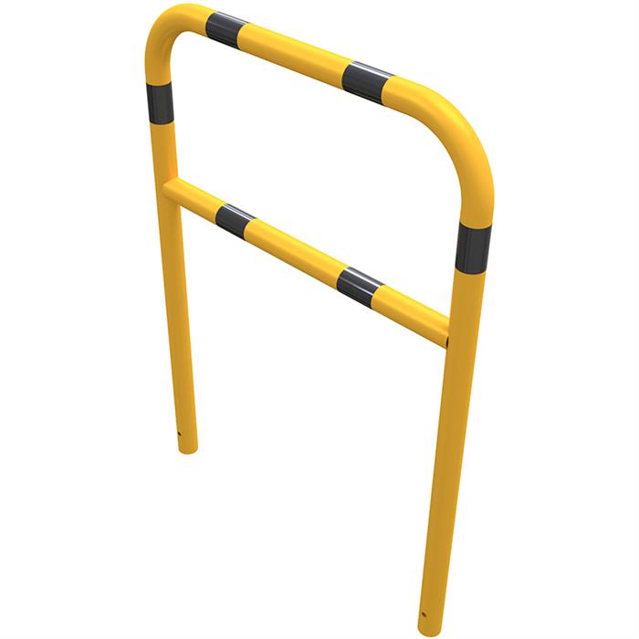 Tubular steel bracket yellow / black with crossbar to set in concrete ...
